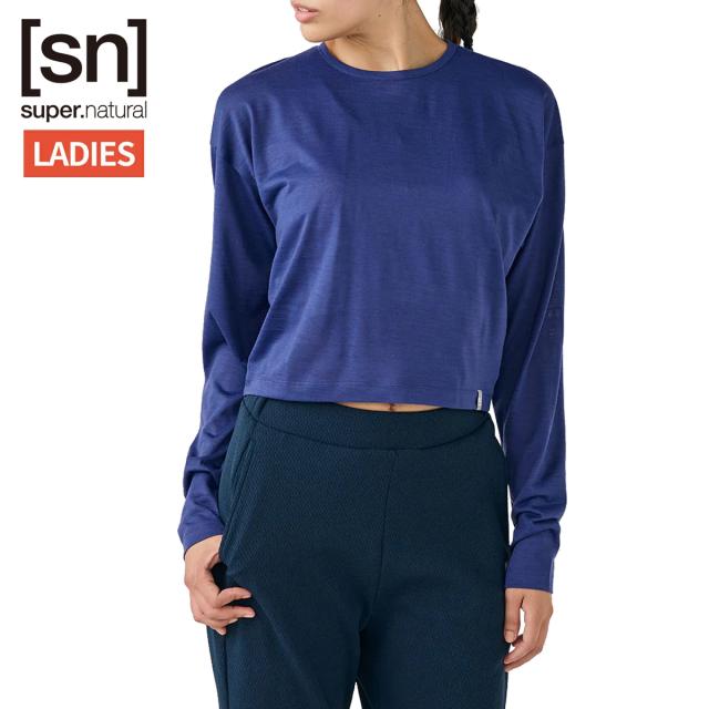 スーパーナチュラル sn super.natural エスエヌ クロップド ロングスリーブ Tシャツ レディース ブルー 青 スポーツ フィットネス 長袖 Tシャツ SNWJ10230-245