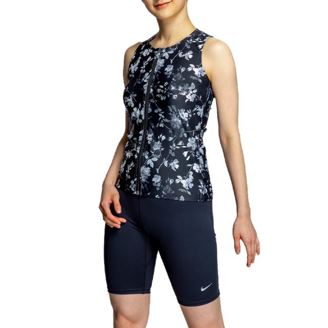 ナイキ NIKE 総柄ジップ付き袖なしセパレーツ レディース ブラック 黒 水泳 スイム フィットネス 水着 2993148-009