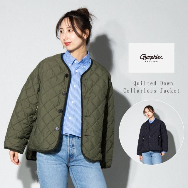 ジムフレックス GYMPHLEX キルトダウンカラーレスジャケット レディース 秋 冬 アウター ブラック 黒 カーキ グリーン カジュアル 防寒 ウェア 保温 軽量 ノーカラー キルティング GY-A0431
