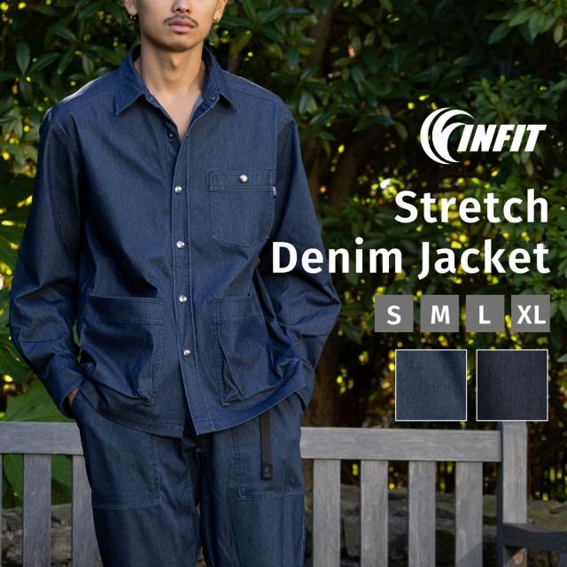 インフィット INFIT のびのび！ ストレッチデニムジャケット メンズ カジュアル 春 秋 冬 デニムジャケット カジュアル ウェア アウター ジャケット ネイビー 紺 ブラック 黒 アウトドア キャンプ TYC-5F3103