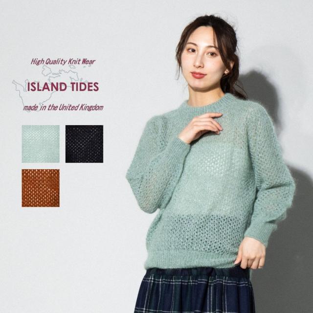 アイランドタイド  Tides モヘア ニット セーター プルオーバー クルーネック レディース 秋 冬 長袖 透け感 ふんわり 軽やか 柔らか モヘヤ EY-18436