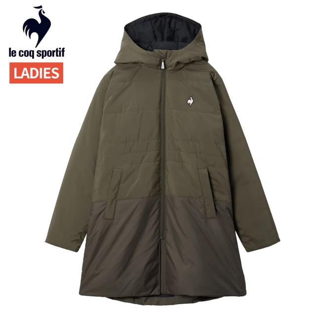 ルコック le coq sportif 中わたロングコート レディース 秋 冬 カーキ 枯草色 スポーツ フィットネス アウター 中綿 コート 防寒 LT5FWB81L-KH00