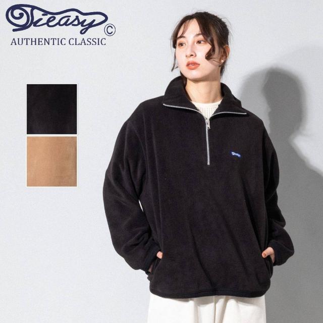 ティージー Tieasy フリースZipup レディース　秋 冬 カジュアル フリース ブラック 黒 ベージュ ハーフジップ　防寒 保温 te0-32