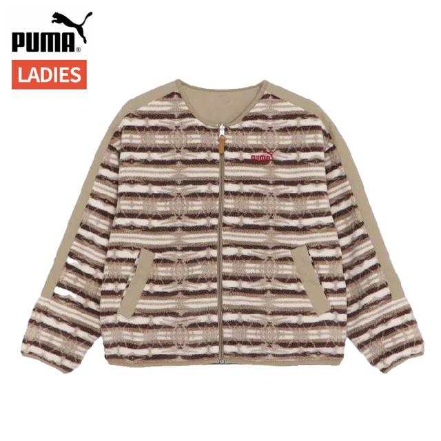 プーマ PUMA コア ヘリテージ リバーシブル AOP ジャケット レディース 秋 冬 ベージュ スポーツ フィットネス フルジップ ジャケット 683614-67