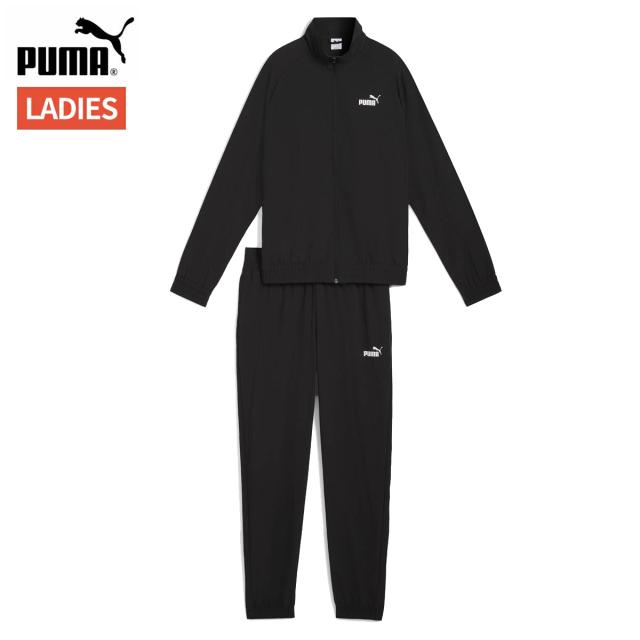プーマ PUMA ウーブン トラックスーツ CL 上下セット レディース ブラック 黒 スポーツ フィットネス セットアップ 上下セット 691063-01
