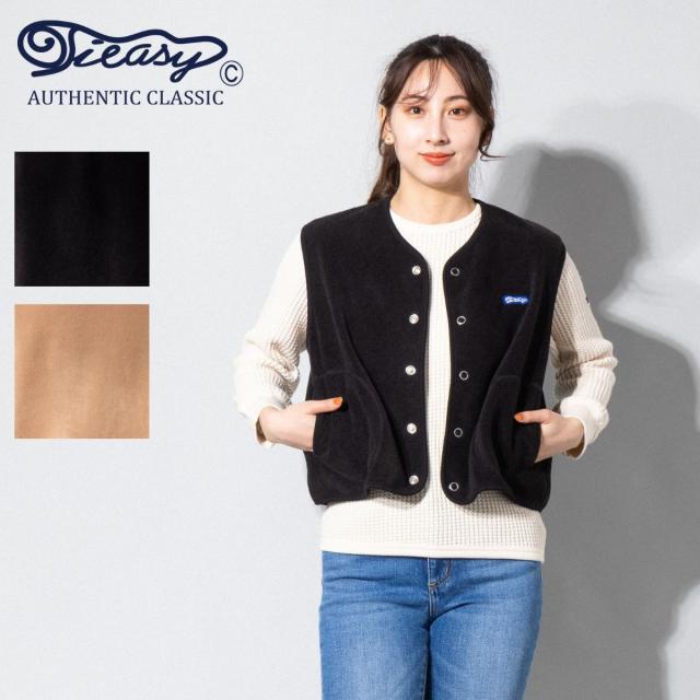 ティージー Tieasy Anti Piling Fleece Vest アンチピリングフリースベスト レディース 秋 冬 スナップボタン 日本製 カジュアル ポケット ロゴ シンプル レイヤード 長持ち te0-33