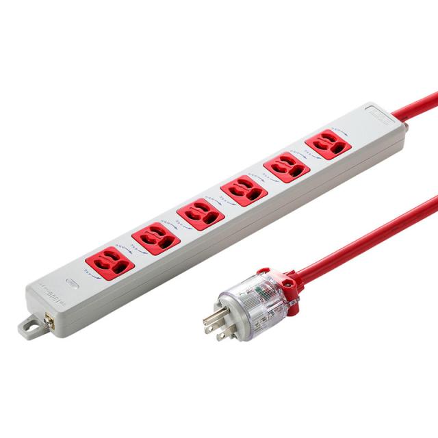 サンワサプライ 医用接地プラグ付き電源タップ 3P 6個口 レッド 5m TAP-HPM6-5R 【北海道・沖縄・離島配送不可】