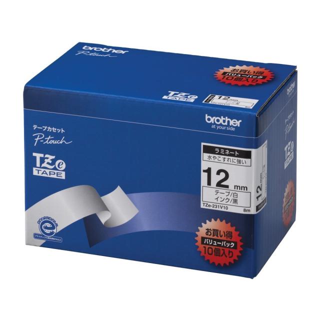 （まとめ買い）ブラザー ピータッチテープ ラミネートテープ 白地/黒字  12mm 10本パック TZE-231V10 〔×3〕 【北海道・沖縄・離島配送不可】
