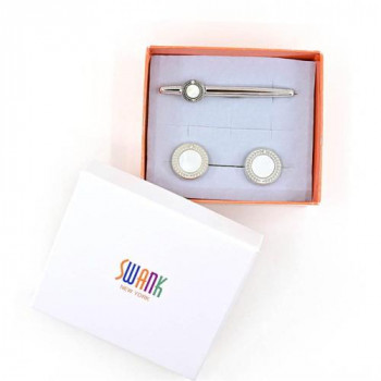 SWANK(スワンク) 白蝶貝のカフス＆タイバーセット CT002 【北海道・沖縄・離島配送不可】