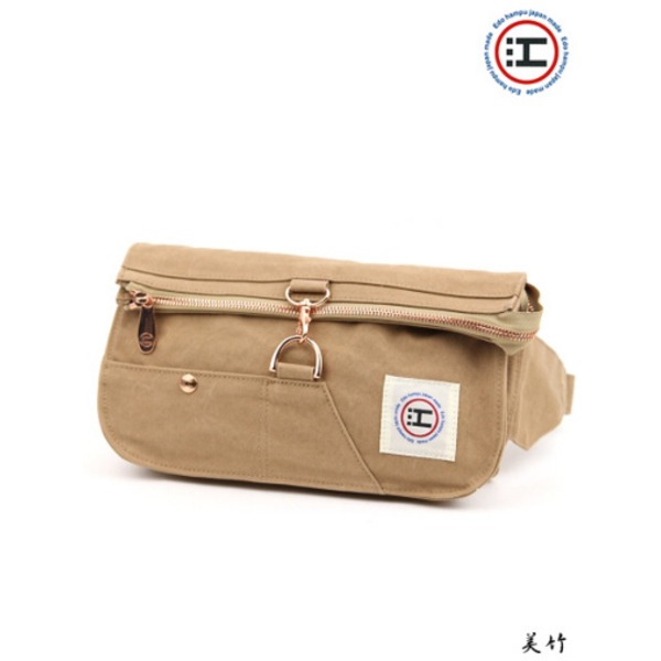 江戸の粋な匠が丁寧に仕上げた江戸帆布2WAYウェストバッグ 日本製 eh-005 ベージュ 【北海道・沖縄・離島配送不可】