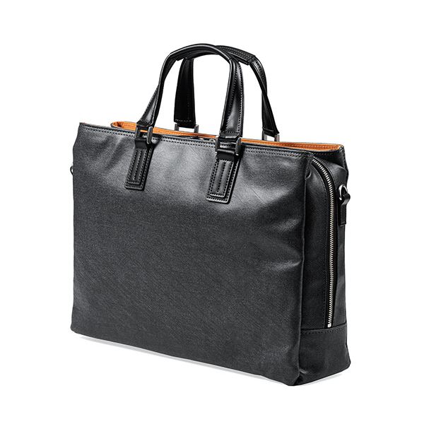 サンワダイレクト 日本製ビジネスバッグ(岡山デニム使用・2WAY・ダブル収納・三方ファスナー・ブラック) 200-BAG146BK 1個 【北海道・沖縄・離島配送不可】