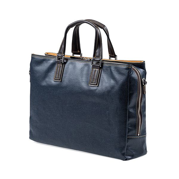 サンワダイレクト 日本製ビジネスバッグ(岡山デニム使用・2WAY・ダブル収納・三方ファスナー・ネイビー) 200-BAG146NV 1個 【北海道・沖縄・離島配送不可】