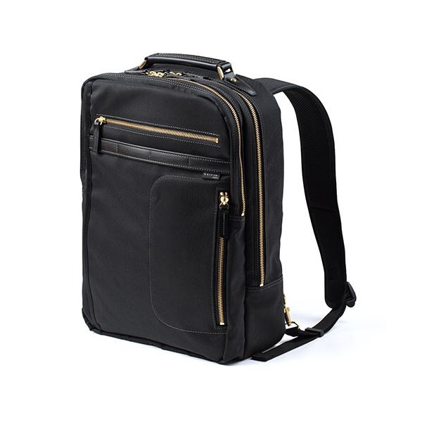 サンワダイレクト ビジネスリュック(メンズ・自立・日本製・鎧布生地・ダブルルーム・18L・ブラック) 200-BAG166BK 1個 【北海道・沖縄・離島配送不可】