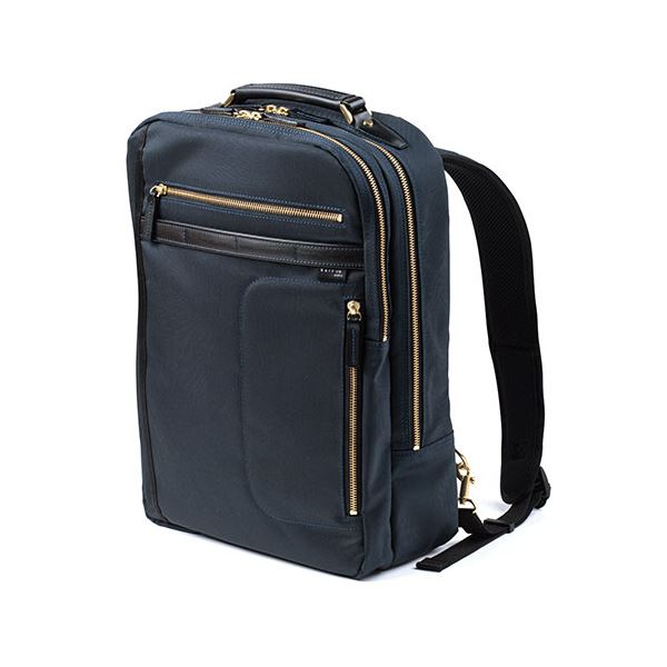 サンワダイレクト ビジネスリュック(メンズ・自立・日本製・鎧布生地・ダブルルーム・18L・ネイビー) 200-BAG166NV 1個 【北海道・沖縄・離島配送不可】