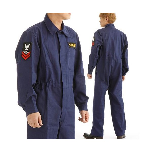 アメリカ海軍 （米軍 ）紋章入り ヘリンボーンワーカーカバーオール 522904 ネイビー M 【北海道・沖縄・離島配送不可】