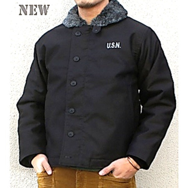 USタイプ 「N-1」 DECK ジャケット ブラック(裏ボアグレー) 34(S)サイズ〔レプリカ〕 【北海道・沖縄・離島配送不可】