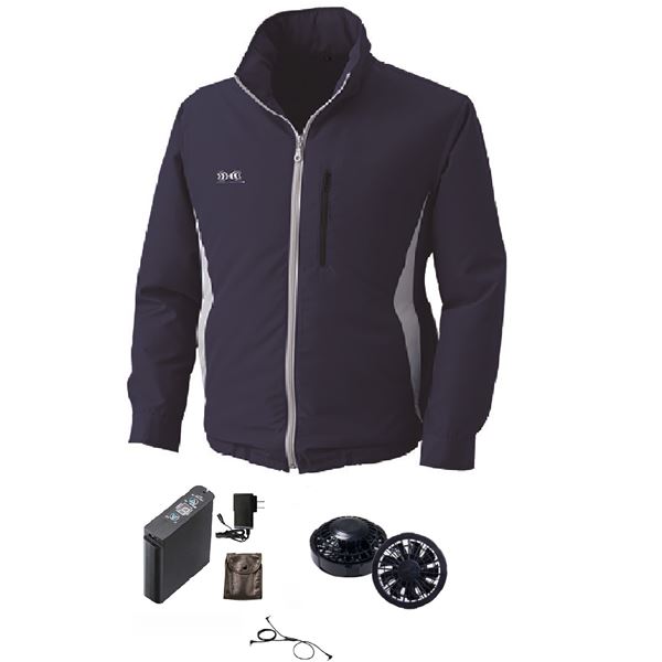 フード付き ポリエステル製 空調服/作業着 〔ファンカラー：ブラック ネイビー M〕 リチウムバッテリー付き 撥水 LIPRO2 KU91520 【北海道・沖縄・離島配送不可】