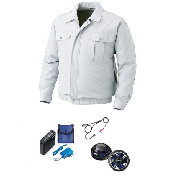 屋外作業用 空調服KU90720/作業着 〔ファンカラー：ブラックブルー カラー：シルバー 2L〕 チタン加工 パワーファンバッテリーLISUPER1セット 【北海道・沖縄・離島配送不可】