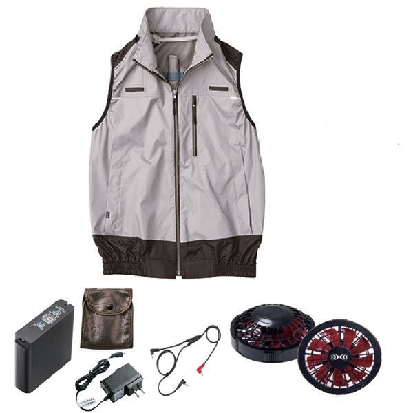 KU92120 空調服 R ポリエステル製 遮熱フルハーネス仕様ベスト FAN2200BR・RD9261・LIPRO2セット シルバー 4L 【北海道・沖縄・離島配送不可】