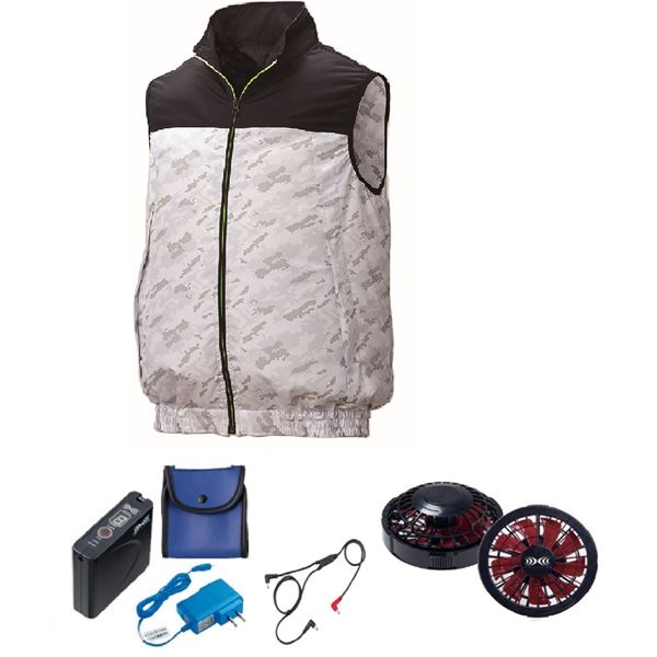 KU92020 空調服 R ポリエステル製 カジュアルベスト FAN2200BR・RD9261・LISUPER1セット ネイビー×薄グレーカモ 3L 【北海道・沖縄・離島配送不可】