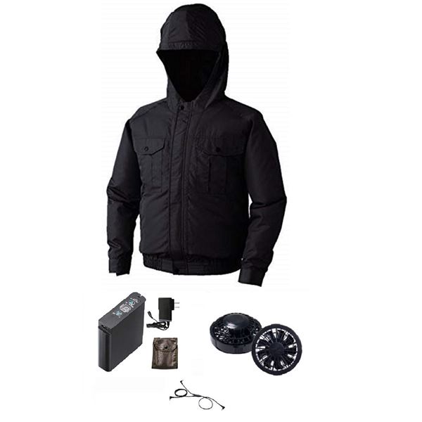 フード付 ポリエステル 空調服/作業着 〔ファンカラー：ブラック チャコール L〕 リチウムバッテリー付き 撥水性 LIPRO2 KU90810 【北海道・沖縄・離島配送不可】