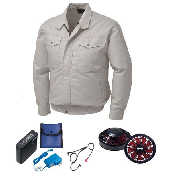 KU91710 空調服 R 綿・ポリ混紡 制電 FAN2200BR・RD9261・LISUPER1セット シルバー L 【北海道・沖縄・離島配送不可】