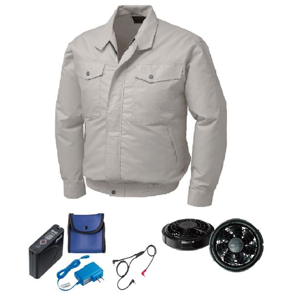 KU91710 空調服 R 綿・ポリ混紡 制電 FAN2300B・RD9261・LISUPER1セット シルバー 4L 【北海道・沖縄・離島配送不可】