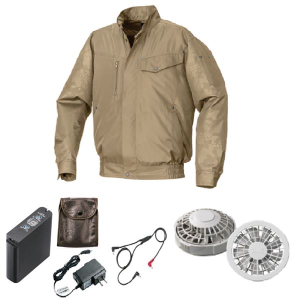 KU92000 空調服 R ポリエステル製 エンボスプリント FAN2200G・RD9261・LIPRO2セット キャメル×キャメルエンボス L 【北海道・沖縄・離島配送不可】