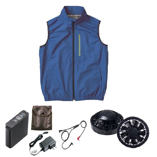 KU92140 空調服 R ポリエステル製 遮熱 タチエリ ベスト FAN2200B・RD9261・LIPRO2セット ブルー M 【北海道・沖縄・離島配送不可】