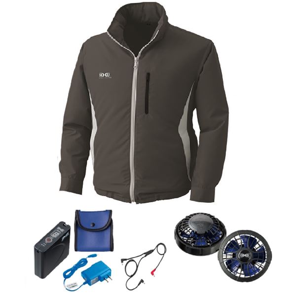 KU90520 空調服 R ポリエステル製フード付き FAN2400SPBB・RD9261・LISUPER1セット チャコール 5L 【北海道・沖縄・離島配送不可】