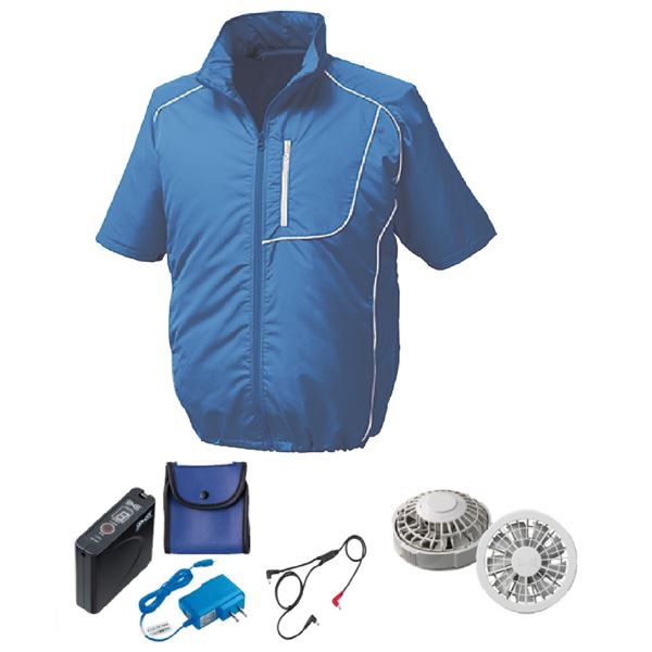 KU91720 空調服 R ポリエステル製 半袖 FAN2200G・RD9261・LISUPER1セット ブルー×ホワイト 5L 【北海道・沖縄・離島配送不可】