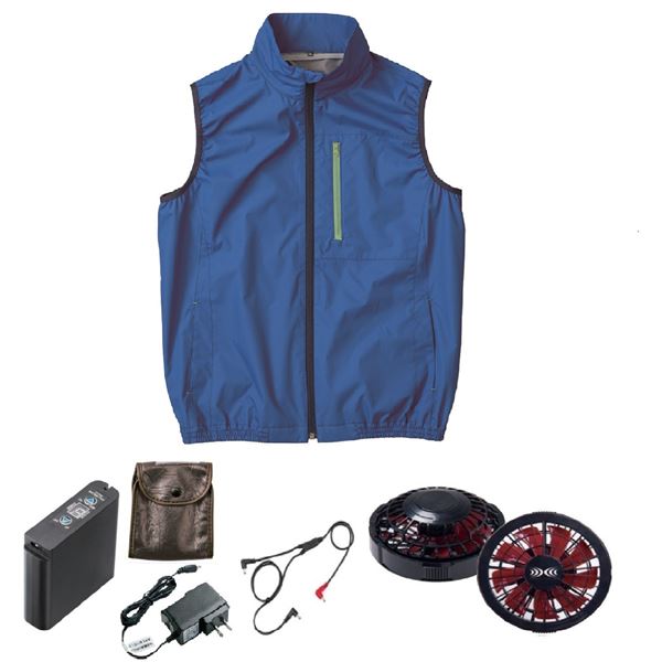 KU92140 空調服 R ポリエステル製 遮熱 タチエリ ベスト FAN2200BR・RD9261・LIPRO2セット ブルー M 【北海道・沖縄・離島配送不可】