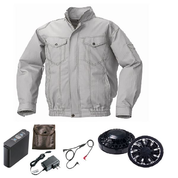 KU92040 空調服 R 綿 ヘリンボーン FAN2200B・RD9261・LIPRO2セット シルバー 3L 【北海道・沖縄・離島配送不可】