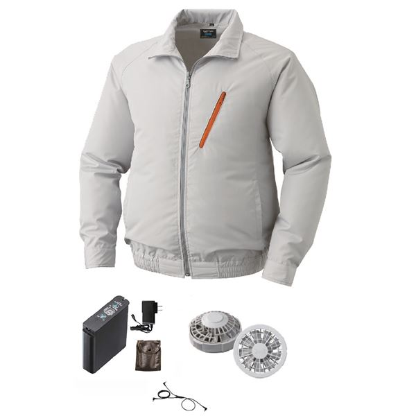 ポリエステル製 長袖 空調服/作業着 〔ファンカラー：グレー カラー：シルバー 5L〕 リチウムバッテリー付き LIPRO2 KU90510 【北海道・沖縄・離島配送不可】