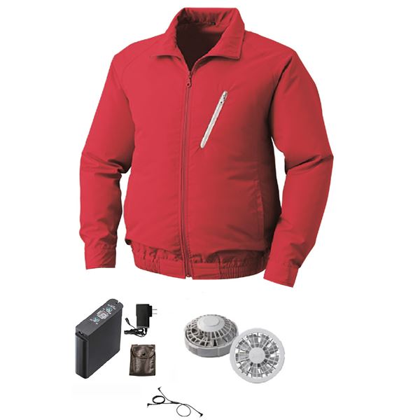 ポリエステル製 長袖 空調服/作業着 〔ファンカラー：グレー カラー：レッド 5L〕 リチウムバッテリー付き LIPRO2 KU90510 【北海道・沖縄・離島配送不可】