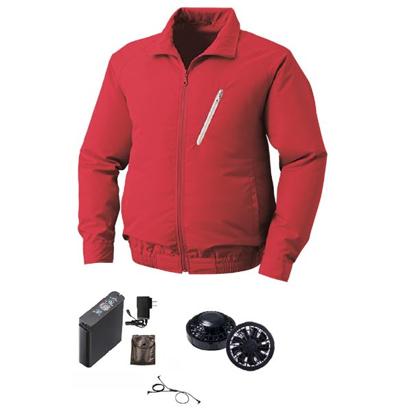 ポリエステル製 長袖 空調服/作業着 〔ファンカラー：ブラック カラー：レッド 5L〕 リチウムバッテリー付き LIPRO2 KU90510 【北海道・沖縄・離島配送不可】