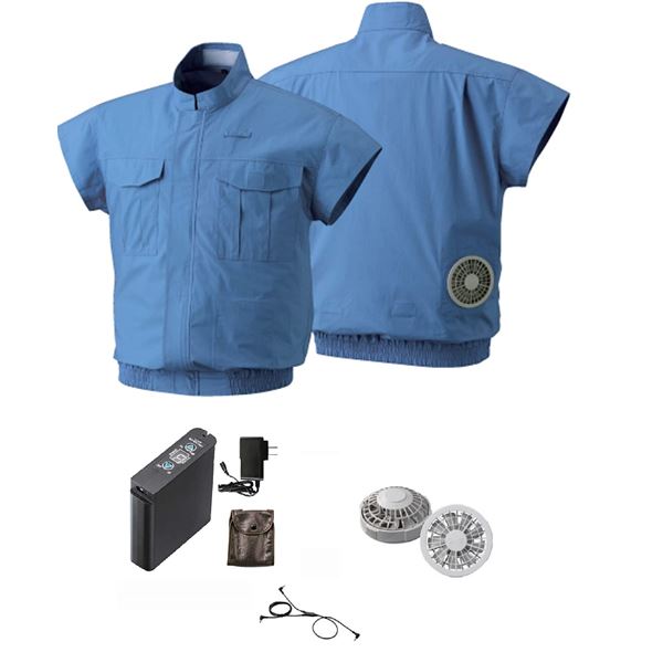 電設作業用 空調服 NO5732 〔ファンカラー：グレー カラー：ライトブルー XL〕 リチウムバッテリー(LIPRO2)セット 綿100% 【北海道・沖縄・離島配送不可】