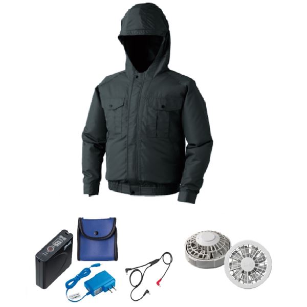 KU90810 空調服 R ポリエステル製フード付き FAN2200G・RD9261・LISUPER1セット チャコール LL 【北海道・沖縄・離島配送不可】