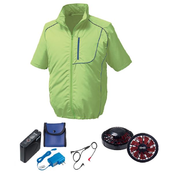 KU91720 空調服 R ポリエステル製 半袖 FAN2200BR・RD9261・LISUPER1セット ライムグリーン×ネイビー 4L 【北海道・沖縄・離島配送不可】