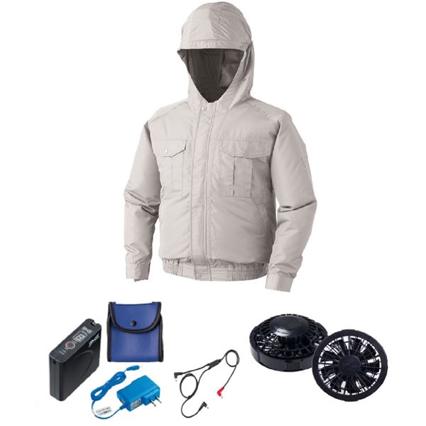 KU90810 空調服 R ポリエステル製フード付き FAN2200B・RD9261・LISUPER1セット シルバー L 【北海道・沖縄・離島配送不可】