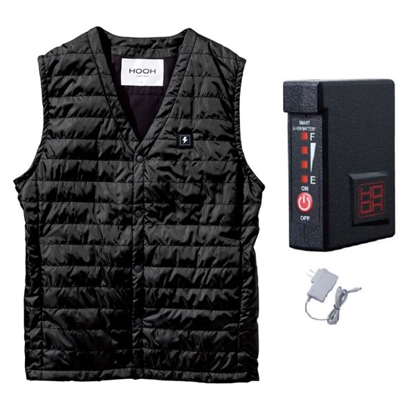 村上被服 1077 インナーヒートベスト ブラック XL バッテリーセット（服：1077 + バッテリー：V1333） 【北海道・沖縄・離島配送不可】