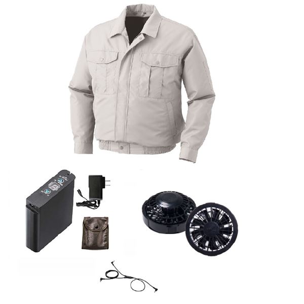 ポリエステル製長袖ワーク 空調服/作業着 〔ファンカラー：ブラック シルバー 5L〕 リチウムバッテリー付き 撥水 LIPRO2 KU90540 【北海道・沖縄・離島配送不可】