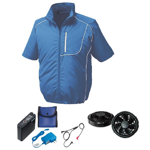 KU91720 空調服 R ポリエステル製 半袖 FAN2300B・RD9261・LISUPER1セット ブルー×ホワイト L 【北海道・沖縄・離島配送不可】