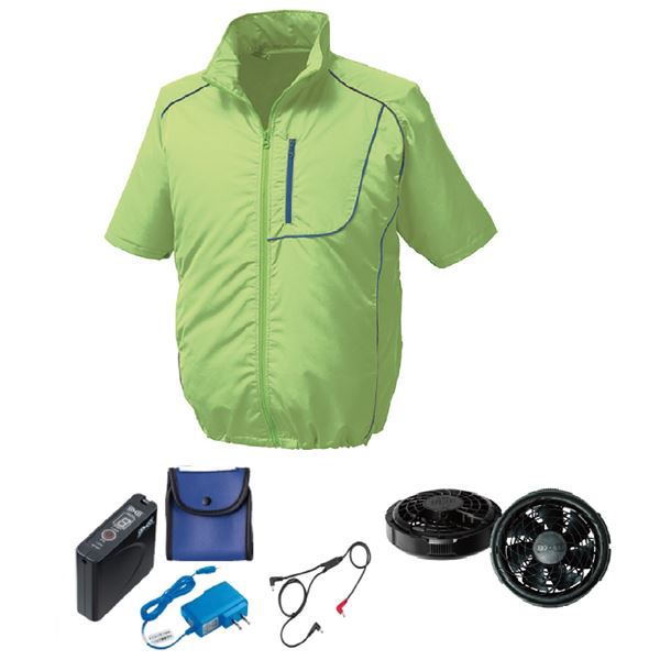 KU91720 空調服 R ポリエステル製 半袖 FAN2300B・RD9261・LISUPER1セット ライムグリーン×ネイビー M 【北海道・沖縄・離島配送不可】