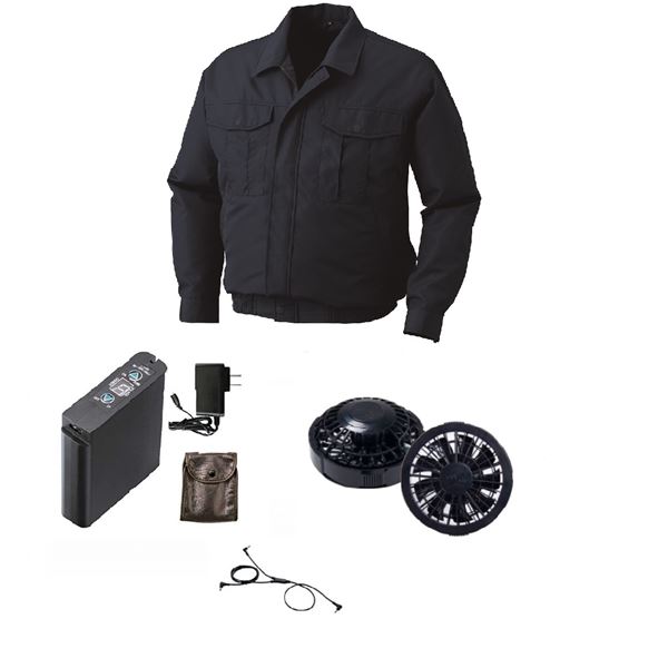 ポリエステル製長袖ワーク 空調服/作業着 〔ファンカラー：ブラック ネイビー 2L〕 リチウムバッテリー付き 撥水 LIPRO2 KU90540 【北海道・沖縄・離島配送不可】