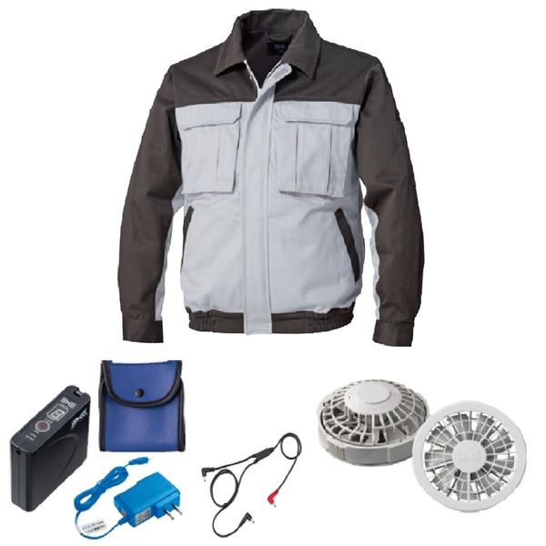 KU91920 空調服 R 綿厚手 脇下マチ付き FAN2200G・RD9261・LISUPER1セット シルバー×ダークグレー M 【北海道・沖縄・離島配送不可】