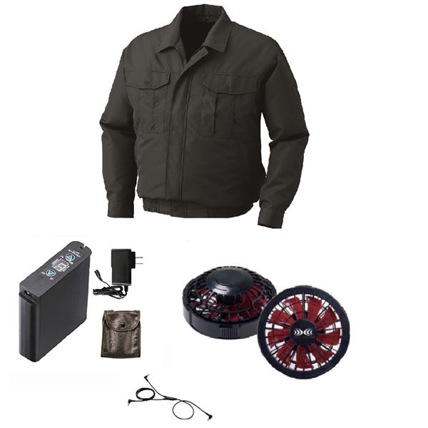 ポリエステル製長袖ワーク 空調服/作業着 〔ファンカラー：ブラックレッド チャコール XL〕 リチウムバッテリー付き 撥水 LIPRO2 KU90540 【北海道・沖縄・離島配送不可】