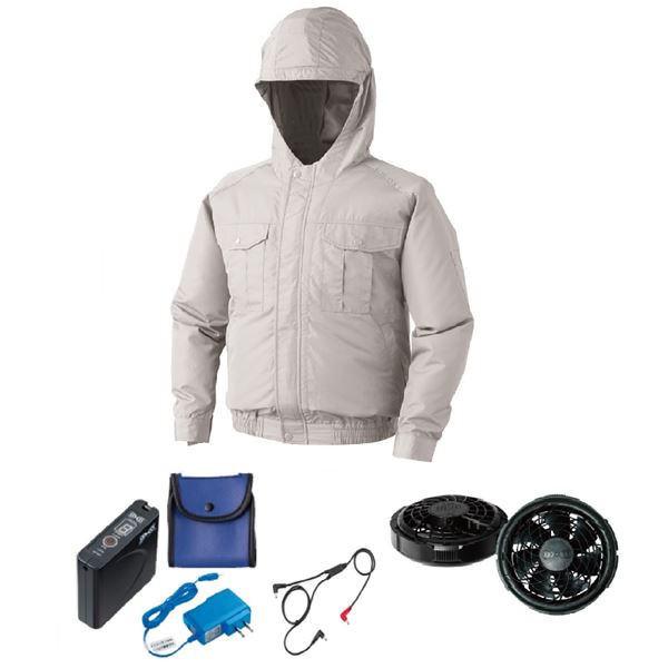 KU90810 空調服 R ポリエステル製フード付き FAN2300B・RD9261・LISUPER1セット シルバー 3L 【北海道・沖縄・離島配送不可】