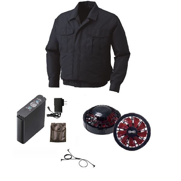 ポリエステル製長袖ワーク 空調服/作業着 〔ファンカラー：ブラックレッド ネイビー 2L〕 リチウムバッテリー付き 撥水 LIPRO2 KU90540 【北海道・沖縄・離島配送不可】