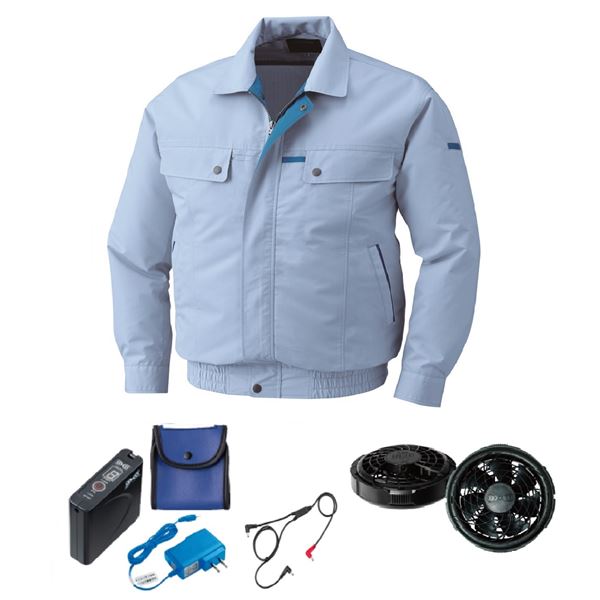 KU90450 空調服 R 綿・ポリ混紡 脇下マチ付き FAN2300B・RD9261・LISUPER1セット サックス M 【北海道・沖縄・離島配送不可】